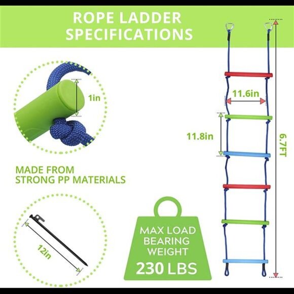 Games | Climbing Rope Ladder With Ground Anchoring 67ft Rope Ladder For ...